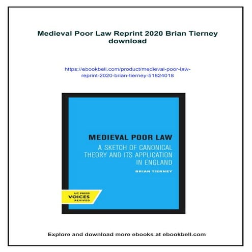 Medieval Poor Law Reprint 2020 Brian Tierney | PDF