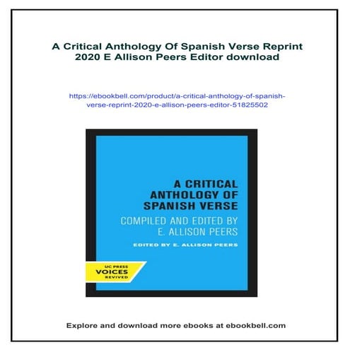 A Critical Anthology Of Spanish Verse Reprint 2020 E Allison Peers ...