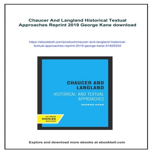 Chaucer And Langland Historical Textual Approaches Reprint 2019 George ...