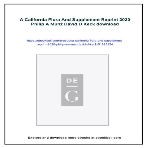 A California Flora And Supplement Reprint 2020 Philip A Munz David D ...