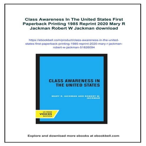Class Awareness In The United States First Paperback Printing 1985 ...