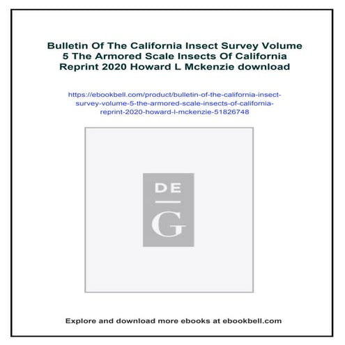 Bulletin Of The California Insect Survey Volume 5 The Armored Scale ...