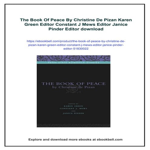 The Book Of Peace By Christine De Pizan Karen Green Editor Constant J ...