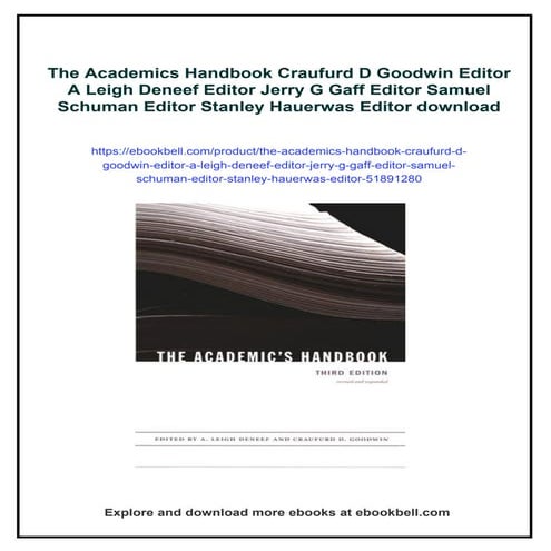 The Academics Handbook Craufurd D Goodwin Editor A Leigh Deneef Editor ...