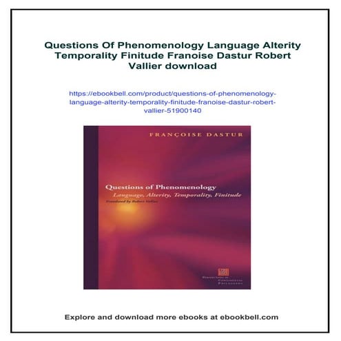 Questions Of Phenomenology Language Alterity Temporality Finitude ...