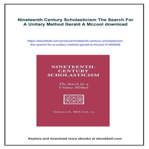 Nineteenth Century Scholasticism The Search For A Unitary Method Gerald ...