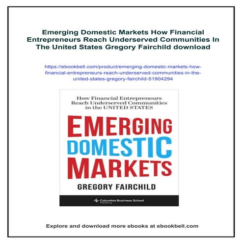 Emerging Domestic Markets How Financial Entrepreneurs Reach Underserved ...