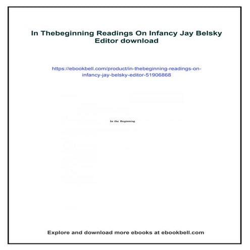 In Thebeginning Readings On Infancy Jay Belsky Editor | PDF
