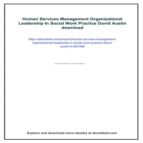 Human Services Management Organizational Leadership In Social Work ...