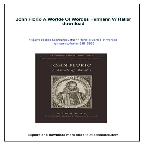 John Florio A Worlde Of Wordes Hermann W Haller | PDF