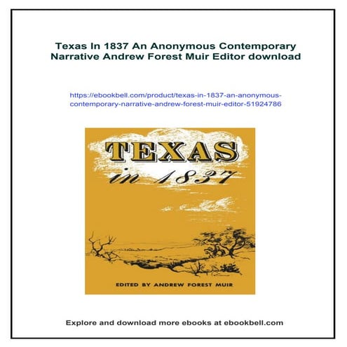 Texas In 1837 An Anonymous Contemporary Narrative Andrew Forest Muir ...