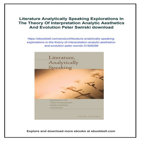 Literature Analytically Speaking Explorations In The Theory Of ...