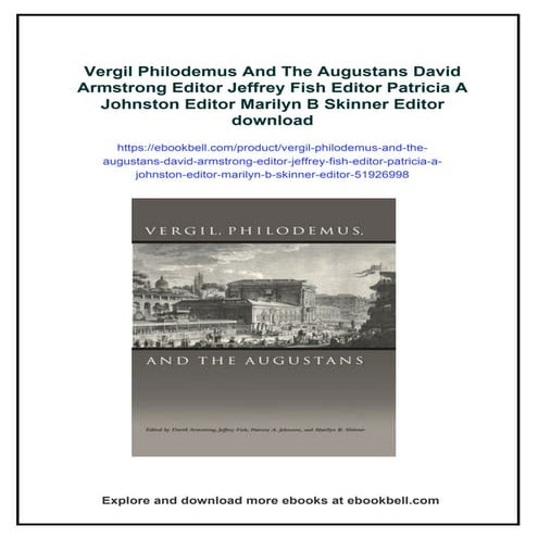 Vergil Philodemus And The Augustans David Armstrong Editor Jeffrey Fish ...
