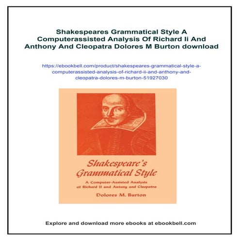 Shakespeares Grammatical Style A Computerassisted Analysis Of Richard ...