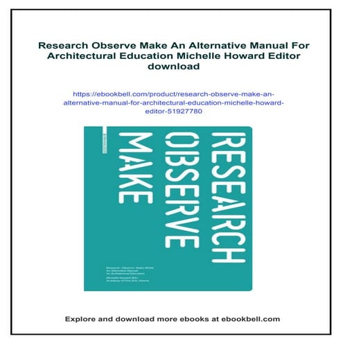 Research Observe Make An Alternative Manual For Architectural Education ...