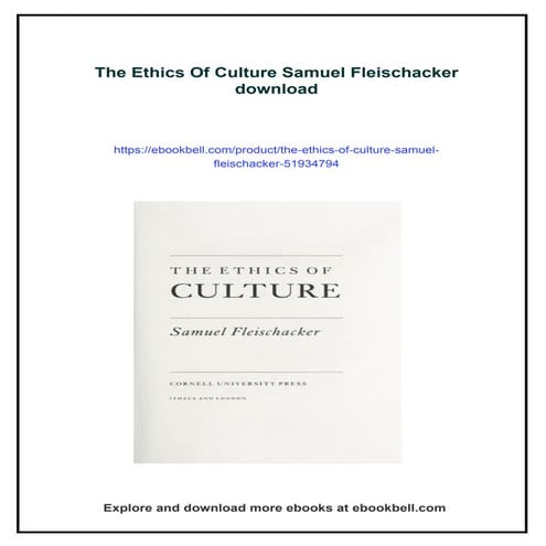 The Ethics Of Culture Samuel Fleischacker | PDF