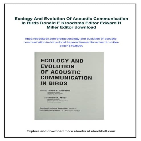 Ecology And Evolution Of Acoustic Communication In Birds Donald E ...