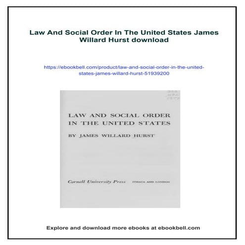 Law And Social Order In The United States James Willard Hurst | PDF