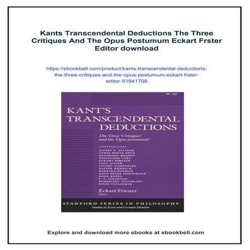 Kants Transcendental Deductions The Three Critiques And The Opus ...