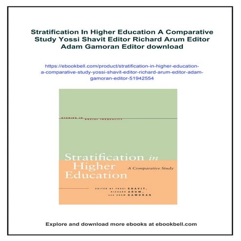 Stratification In Higher Education A Comparative Study Yossi Shavit ...