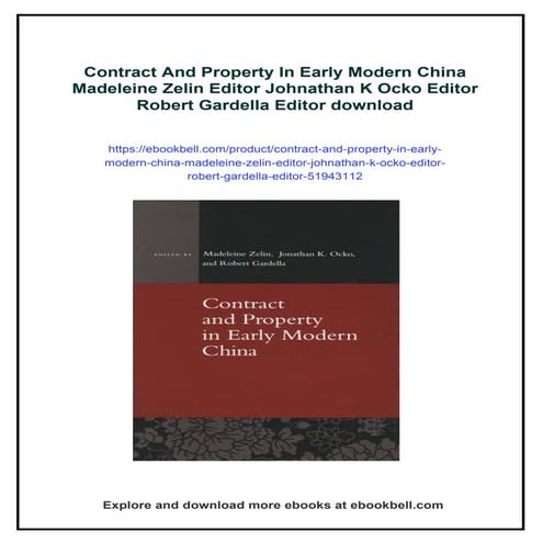 Contract And Property In Early Modern China Madeleine Zelin Editor ...
