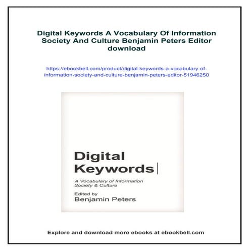 Digital Keywords A Vocabulary Of Information Society And Culture ...