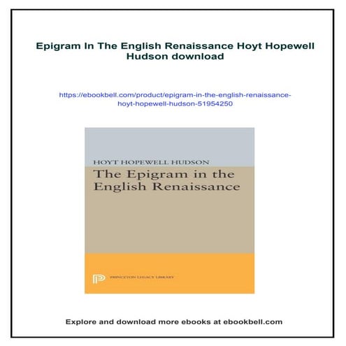 Epigram In The English Renaissance Hoyt Hopewell Hudson | PDF