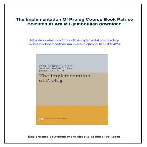 The Implementation Of Prolog Course Book Patrice Boizumault Ara M Djamboulian | PDF