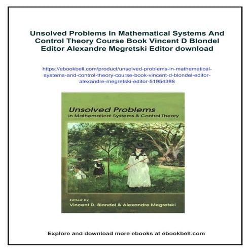 Unsolved Problems In Mathematical Systems And Control Theory Course Book Vincent D Blondel ...