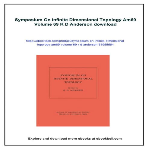 Symposium On Infinite Dimensional Topology Am69 Volume 69 R D Anderson | PDF