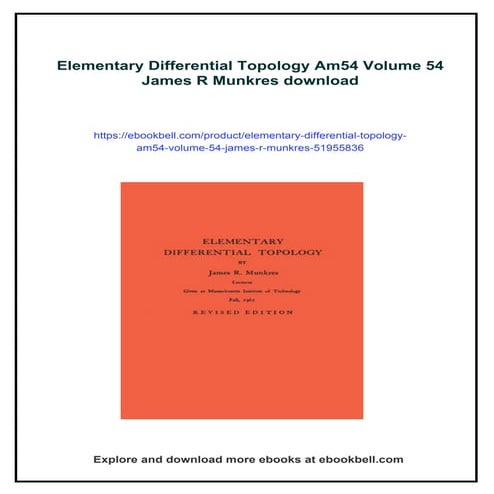 Elementary Differential Topology Am54 Volume 54 James R Munkres | PDF