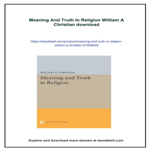 Meaning And Truth In Religion William A Christian | PDF