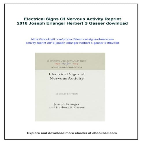 Electrical Signs Of Nervous Activity Reprint 2016 Joseph Erlanger ...