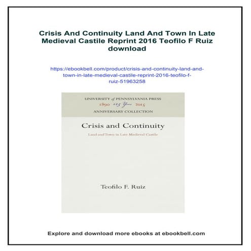 Crisis And Continuity Land And Town In Late Medieval Castile Reprint ...