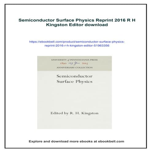 Semiconductor Surface Physics Reprint 2016 R H Kingston Editor | PDF