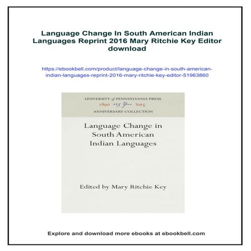 Language Change In South American Indian Languages Reprint 2016 Mary ...
