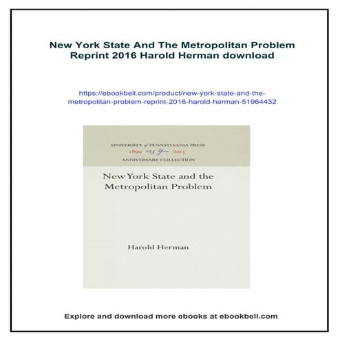 New York State And The Metropolitan Problem Reprint 2016 Harold Herman ...