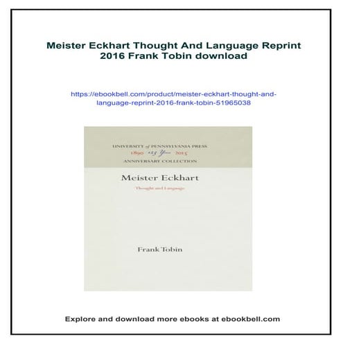 Meister Eckhart Thought And Language Reprint 2016 Frank Tobin | PDF