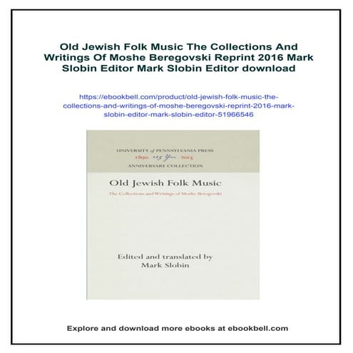 Old Jewish Folk Music The Collections And Writings Of Moshe Beregovski ...