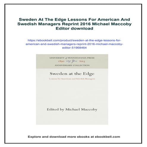 Sweden At The Edge Lessons For American And Swedish Managers Reprint ...