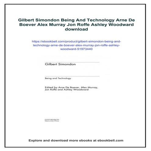 Gilbert Simondon Being And Technology Arne De Boever Alex Murray Jon ...