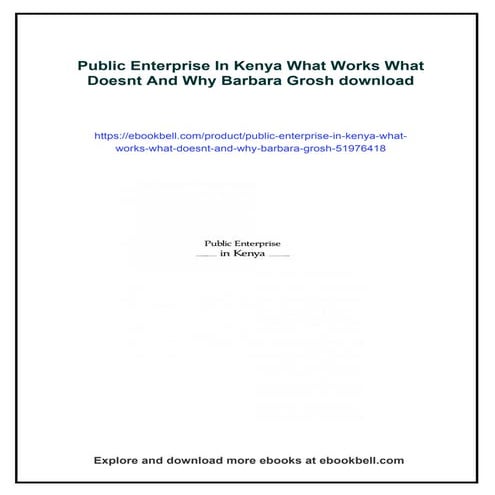Public Enterprise In Kenya What Works What Doesnt And Why Barbara Grosh ...
