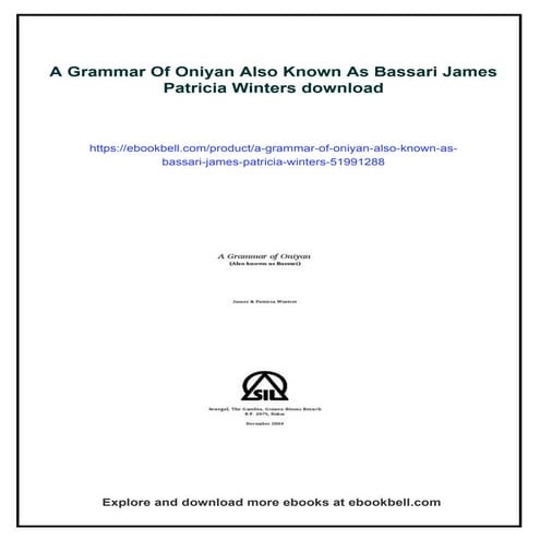 A Grammar Of Oniyan Also Known As Bassari James Patricia Winters | PDF