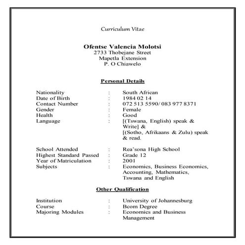 ofentse cv | DOCX