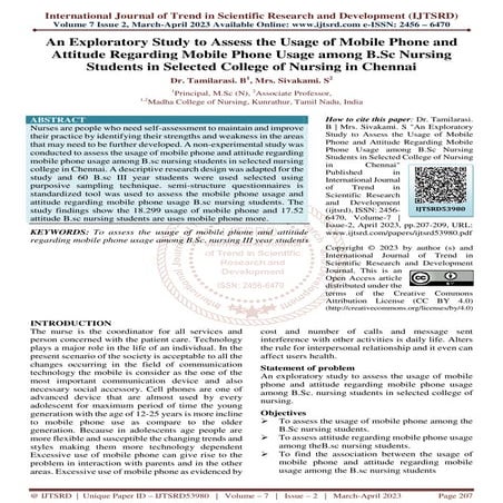 An Exploratory Study to Assess the Usage of Mobile Phone and Attitude ...