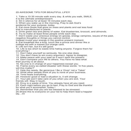 25 awesome tips for beautiful life | DOCX