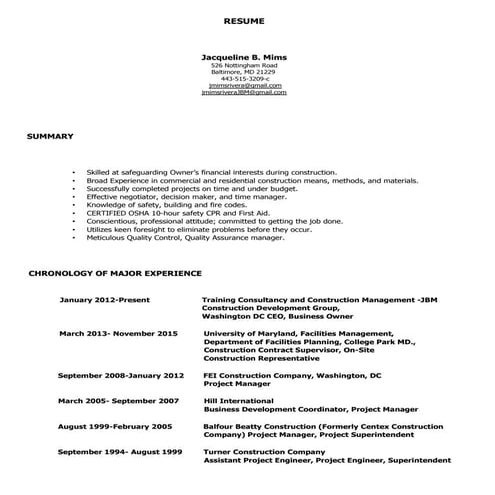 RESUME OF PROFESSIONAL EXPERIENCE | PDF