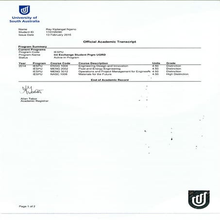 University of South Australia transcript | PDF