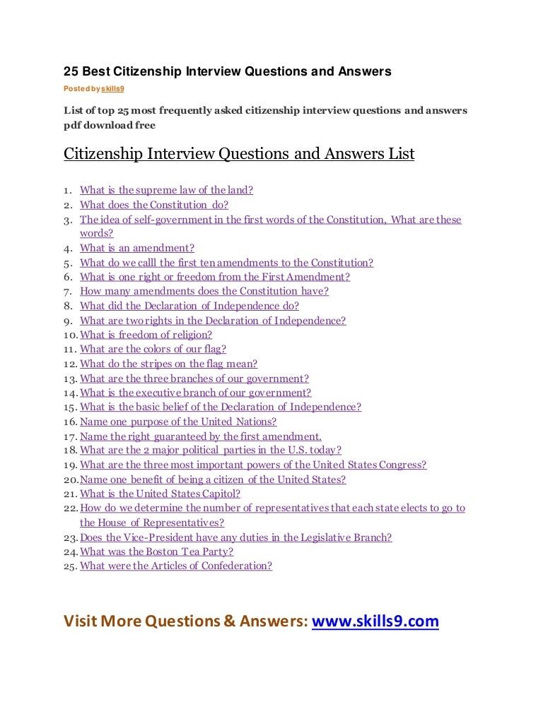 25 best citizenship interview questions and answers