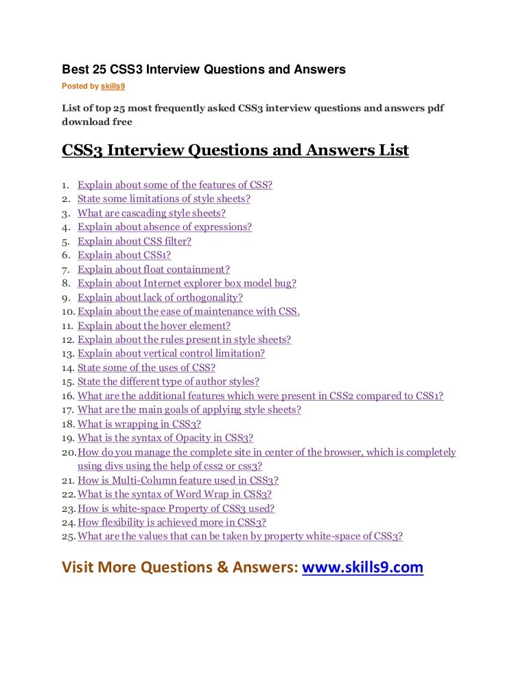 25 Best Css3 Interview Questions And Answers